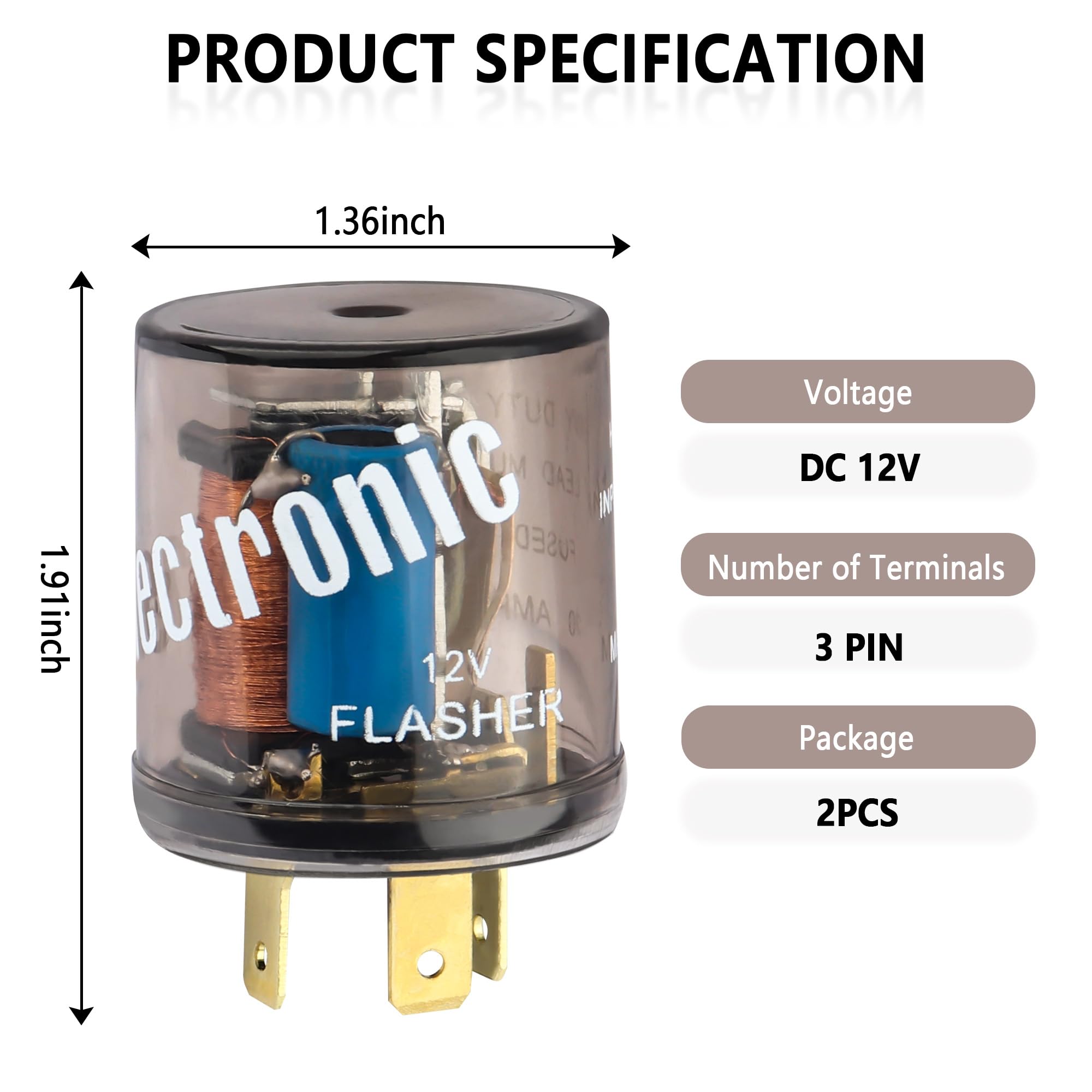 Snapklik.com : 2PCS 12V Flasher Relay,Heavy Duty 3-Pin Turn Signal ...