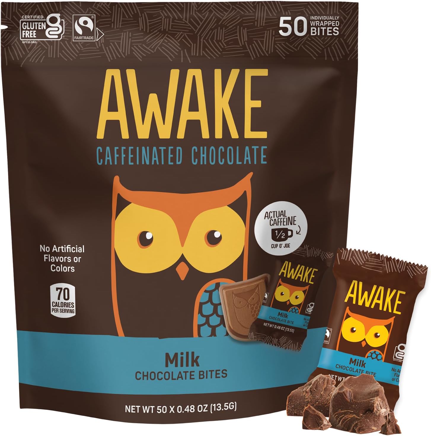 Amazon.com : AWAKE - Caffeinated Chocolate Bites - Milk Chocolate, 50 ...