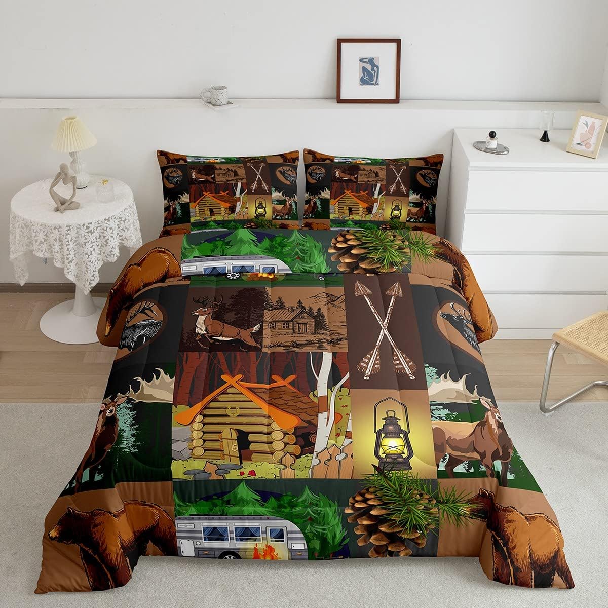 Amazon.com: Bear Deer Moose Comforter Set Twin Rustic Farmhouse Camping ...