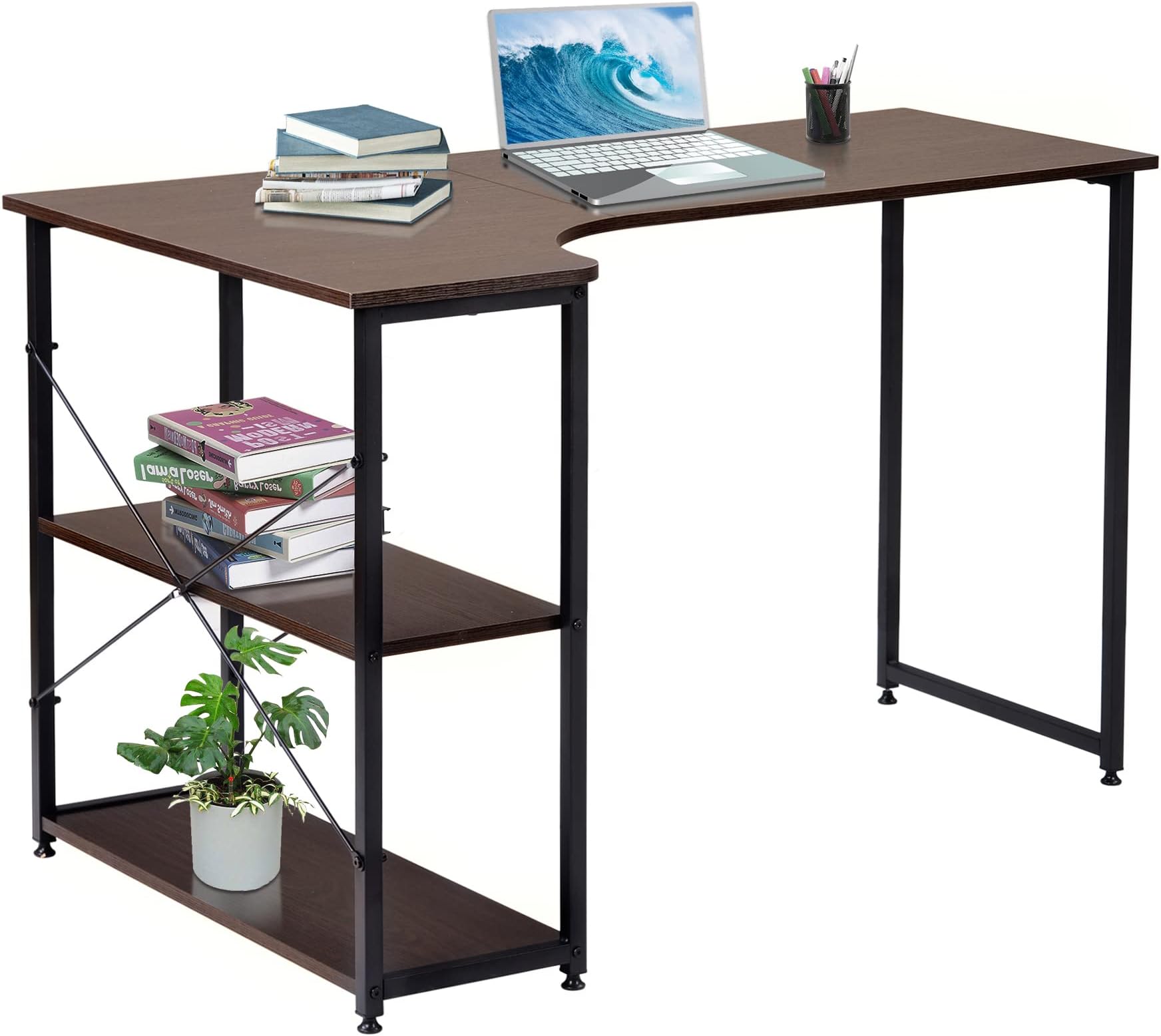 Amazon.co.jp: Kennkari Desk with Rack, L-Shaped, Computer Desk, L ...
