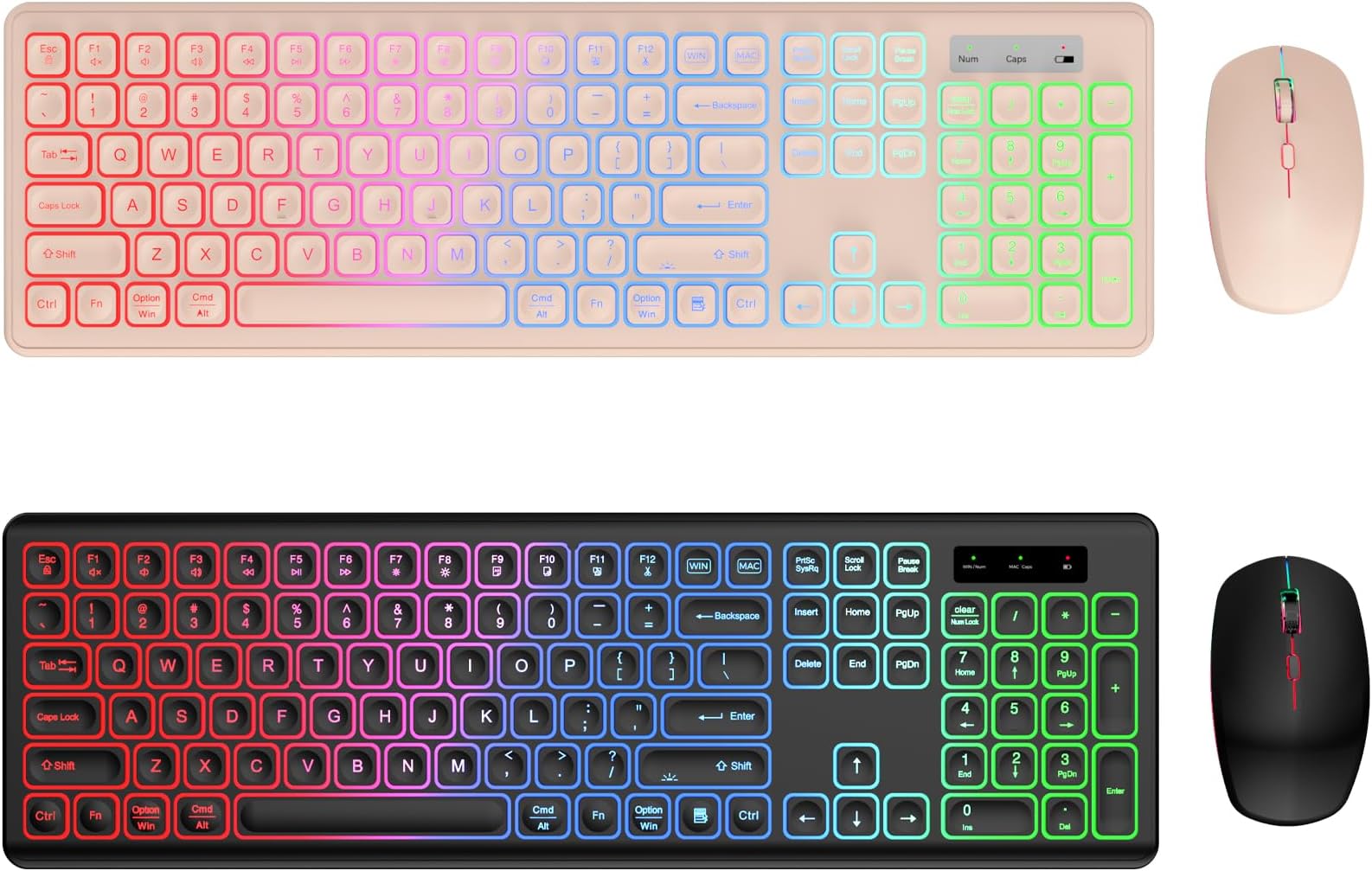 Amazon.com: 2 Pack Wireless Keyboard and Mouse Combo - RGB Backlit ...