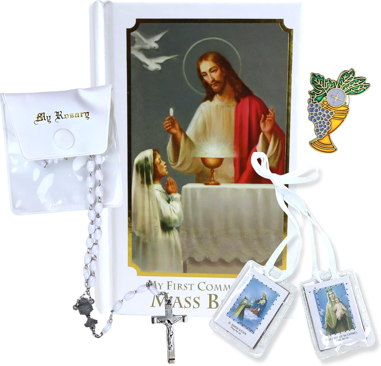 Amazon.com: Needzo My First Holy Communion Kit, Rosary, Scapular, Lapel ...