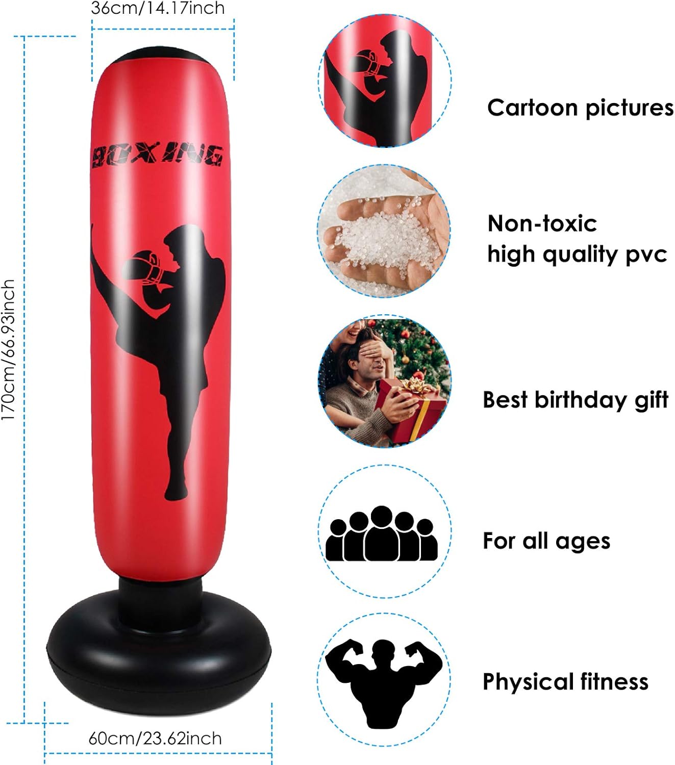 Rehomy Inflatable Punching Bag, 67inch Free Standing Boxing Target Bag ...