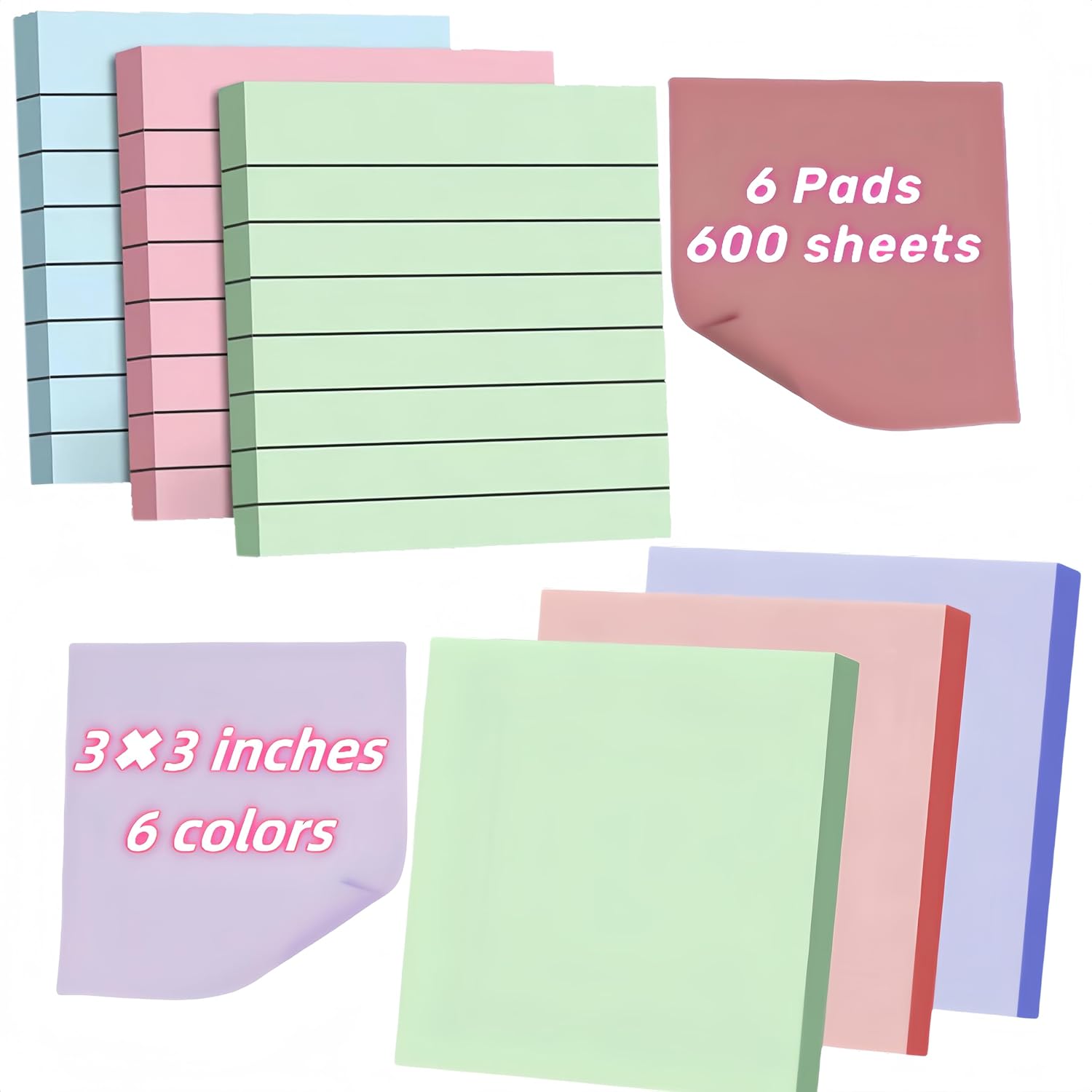 Amazon.com : XMteng Sticky Notes and Lined Sticky Notes,6 Pads ...