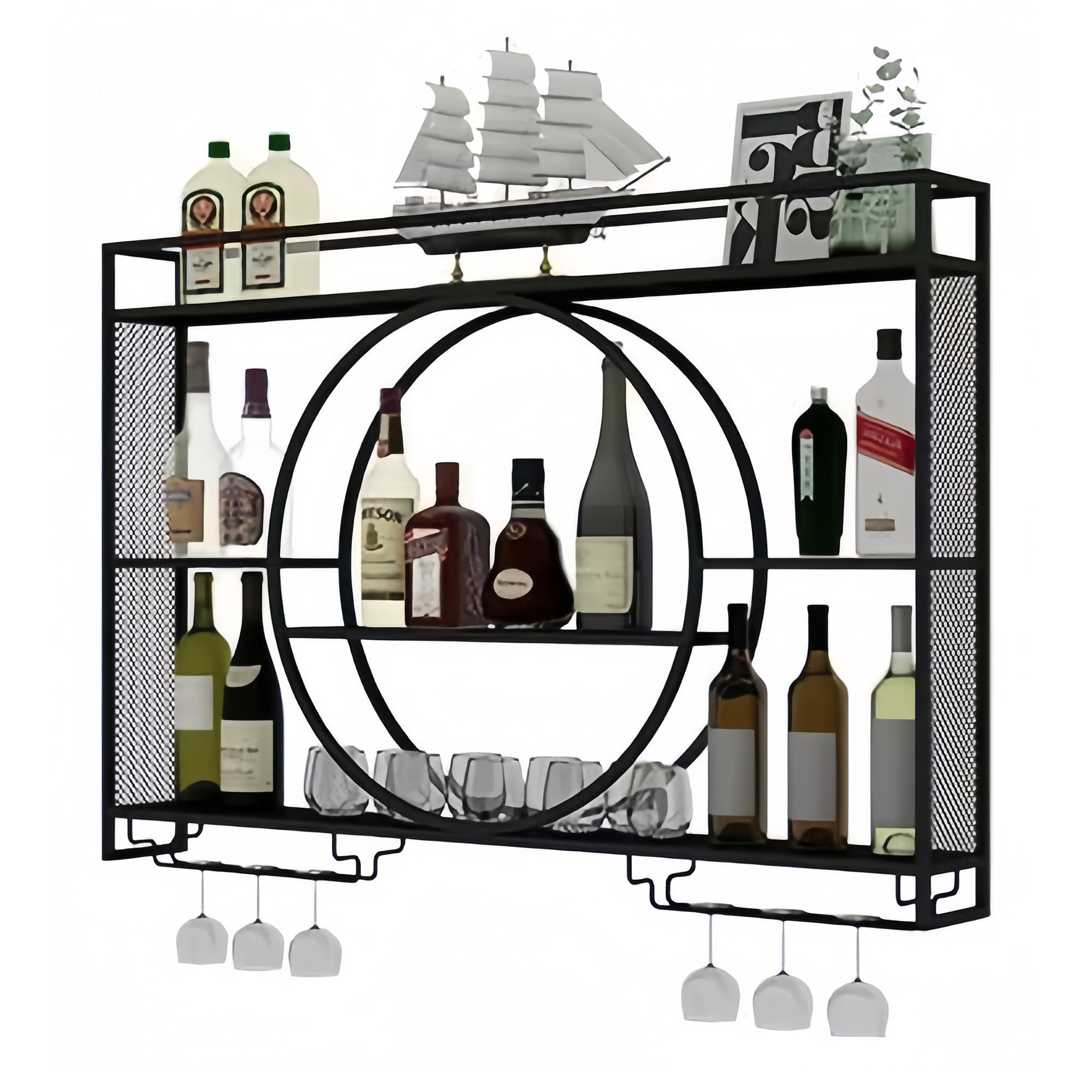 Amazon.com: PIKYsailed Metal Wine Rack Wall Mounted, Mini Bar Shelves ...