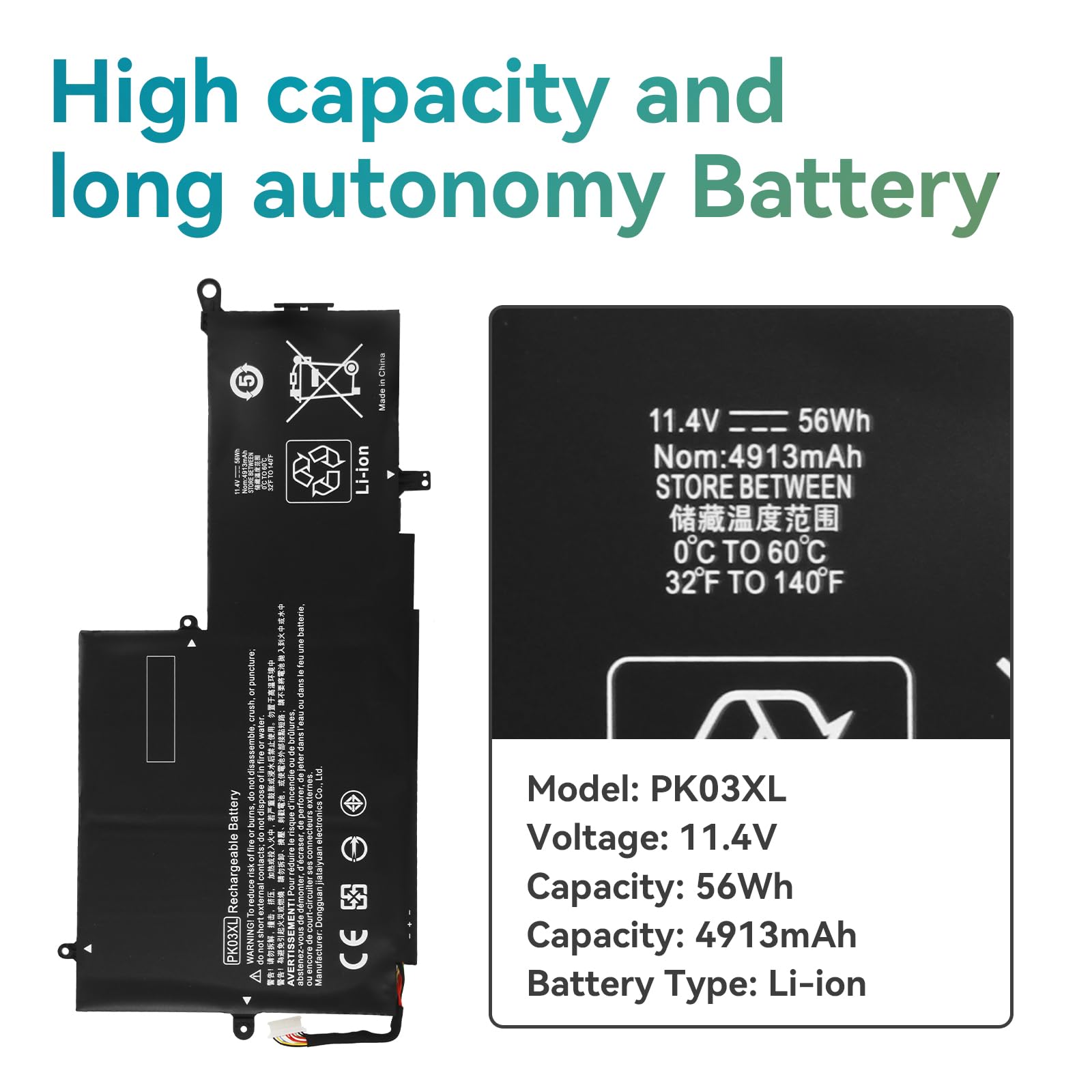 Batterie HP Spectre PK03XL Remplacement Batterie PK03XL Pour HP Spectre ...