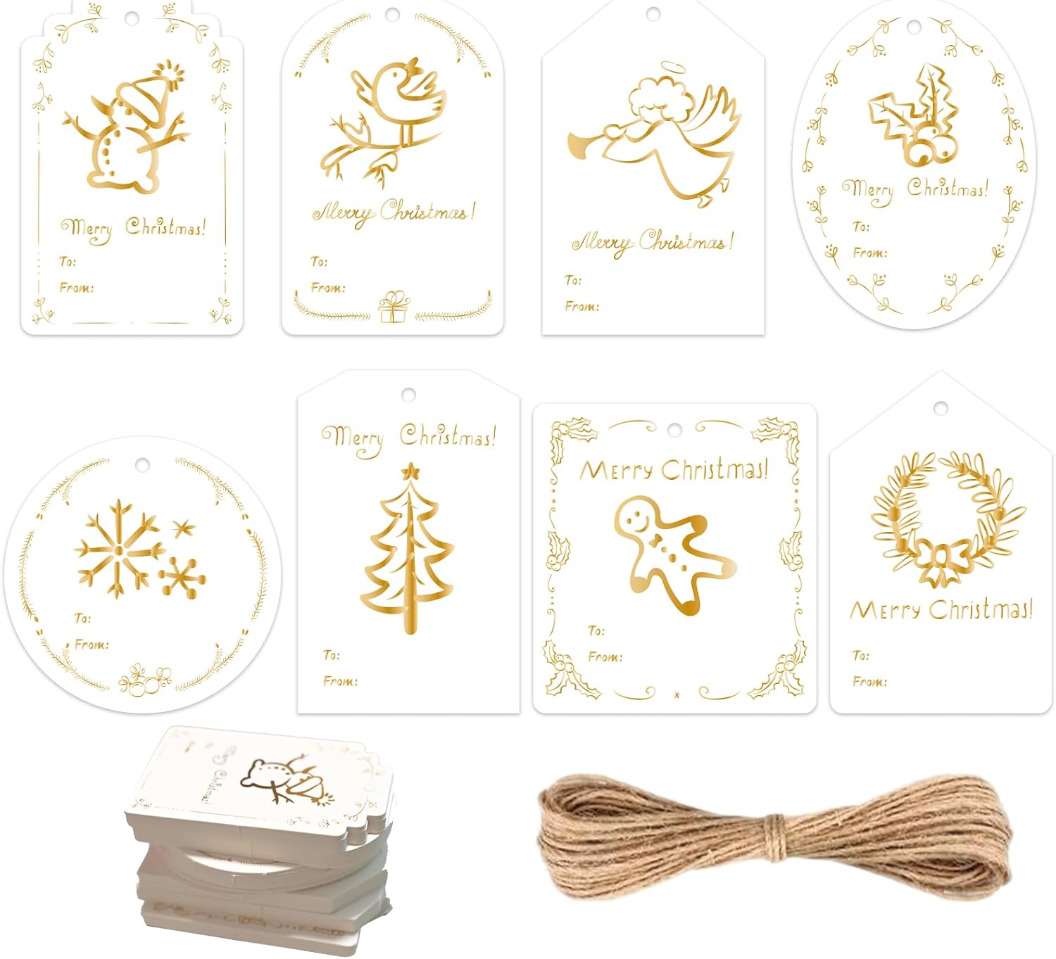 Amazon.com: 120 Pcs Christmas Gift Tags - Gold Foil Style Xmas Craft ...