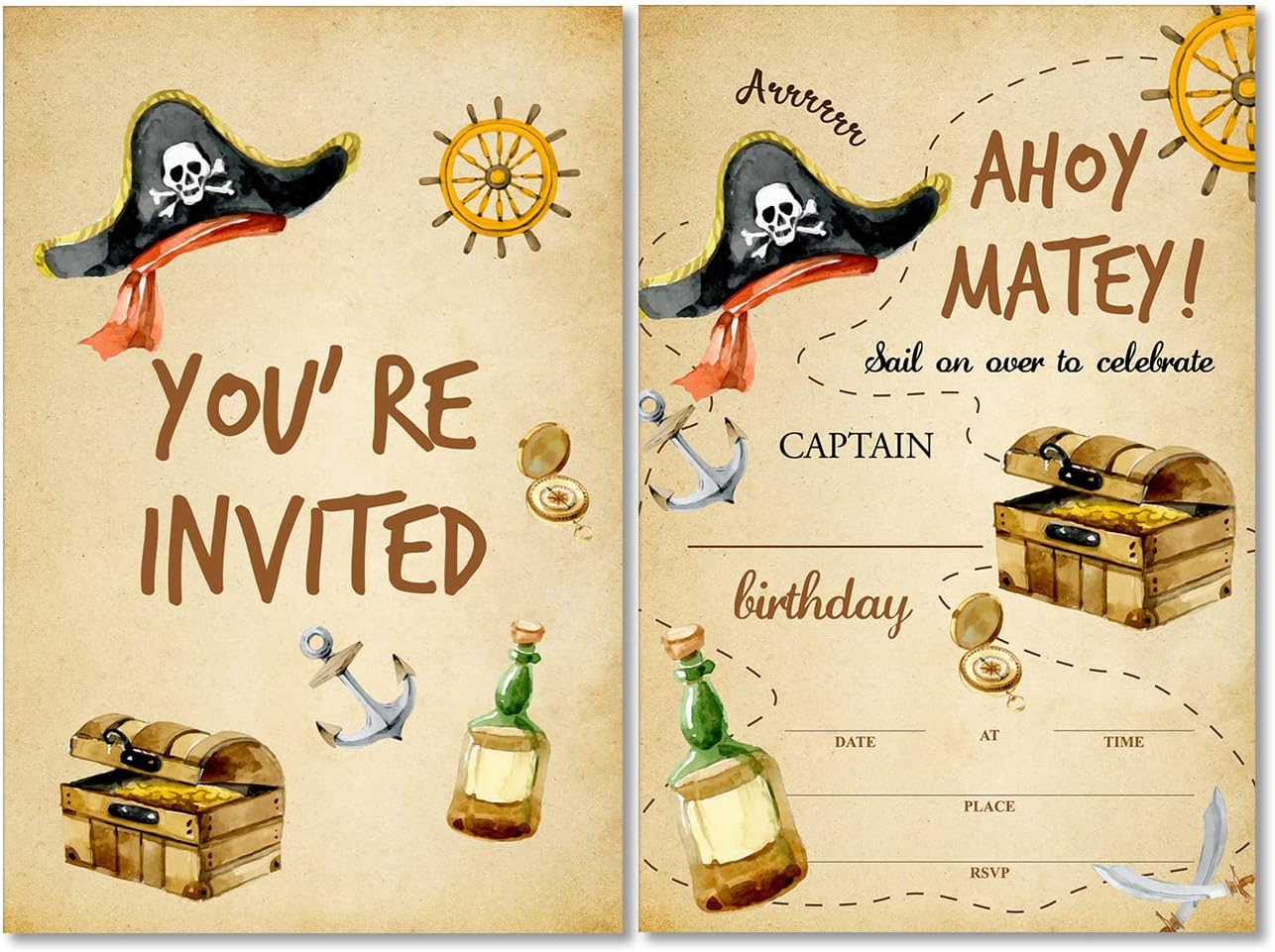 Pirate Party Invitations - 20 Ship Shaped Cards With Envelopes Birthday ...