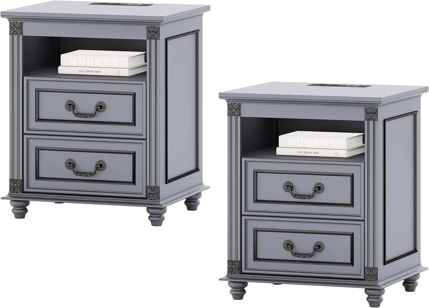 Amazon.com: FOMNEY 20 Inch End Table Set of 2 with Charging Station ...