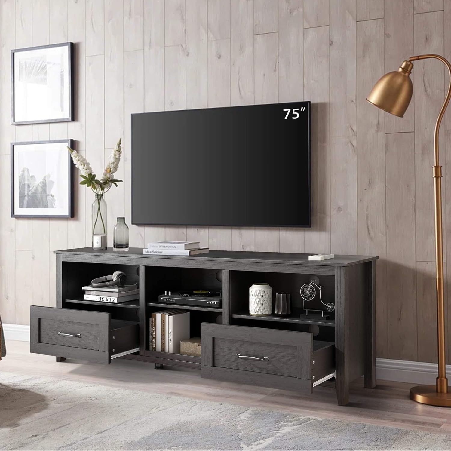 Amazon.com: Modern Black TV Stand for TVs up to 80", Large Class TV ...