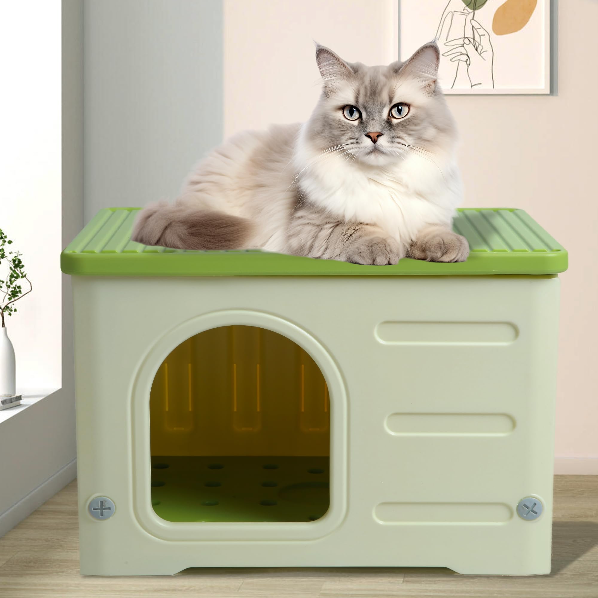 Plastic Cat House Outdoor & Indoor, Feral Cat Houses Waterproof Outdoor ...
