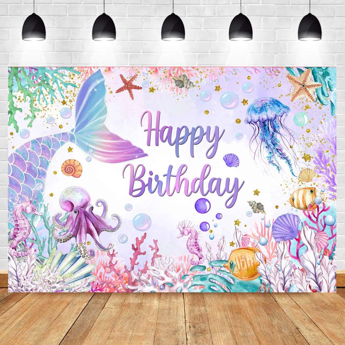 Amazon.com : CapiSco Mermaid Birthday Backdrop for Glitter Mermaid ...