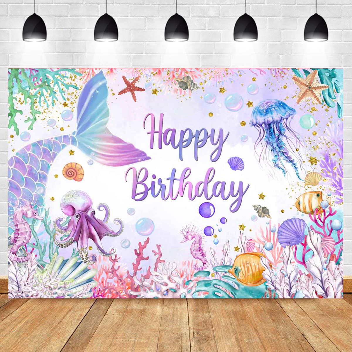 Amazon.com : CapiSco Mermaid Birthday Backdrop for Glitter Mermaid ...