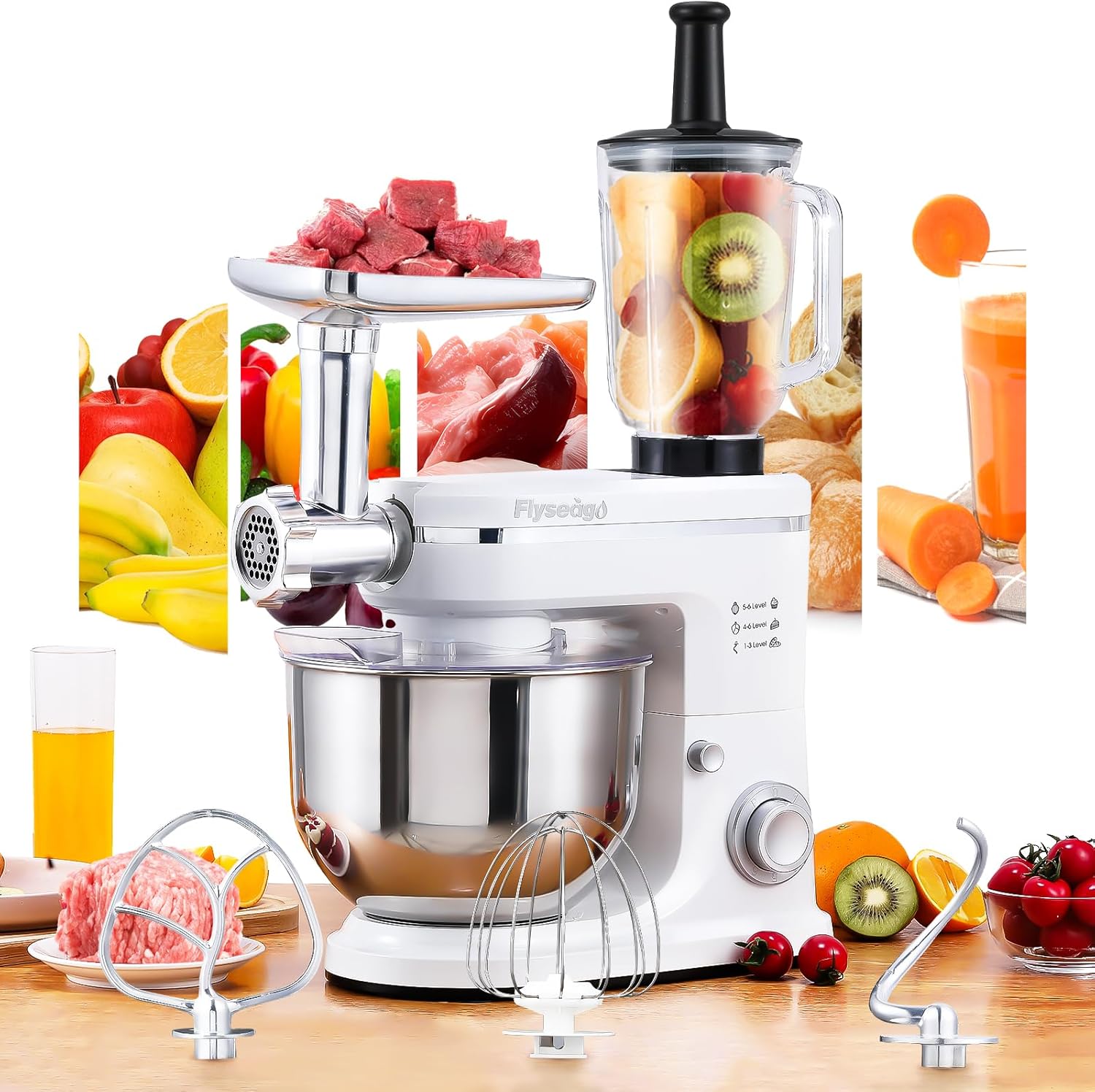 Amazon.com: Flyseago Stand Mixer 7-IN-1 1500W 6.5 QT Multifunctional ...