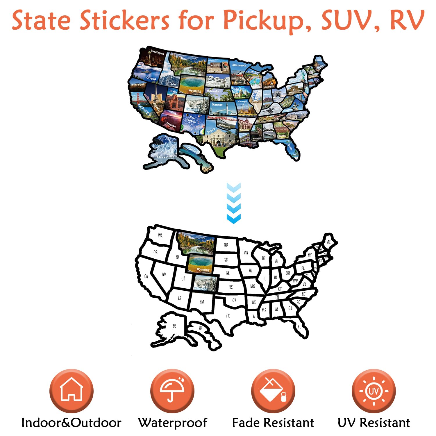Snapklik.com : RV Map Of States Visited: 2PCS RV State Sticker Travel ...