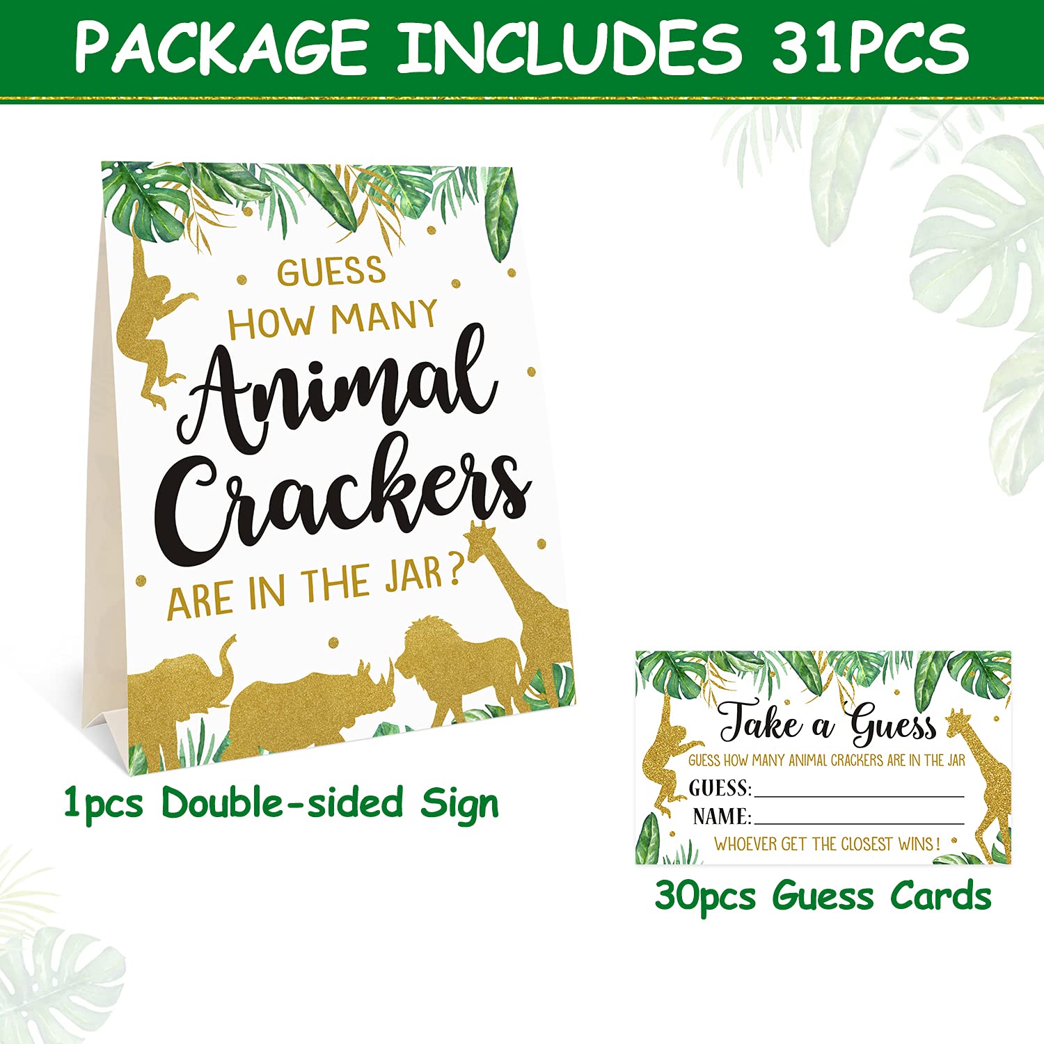 Gold Safari Baby Shower Decorations Supplies Guess How Many Animal ...