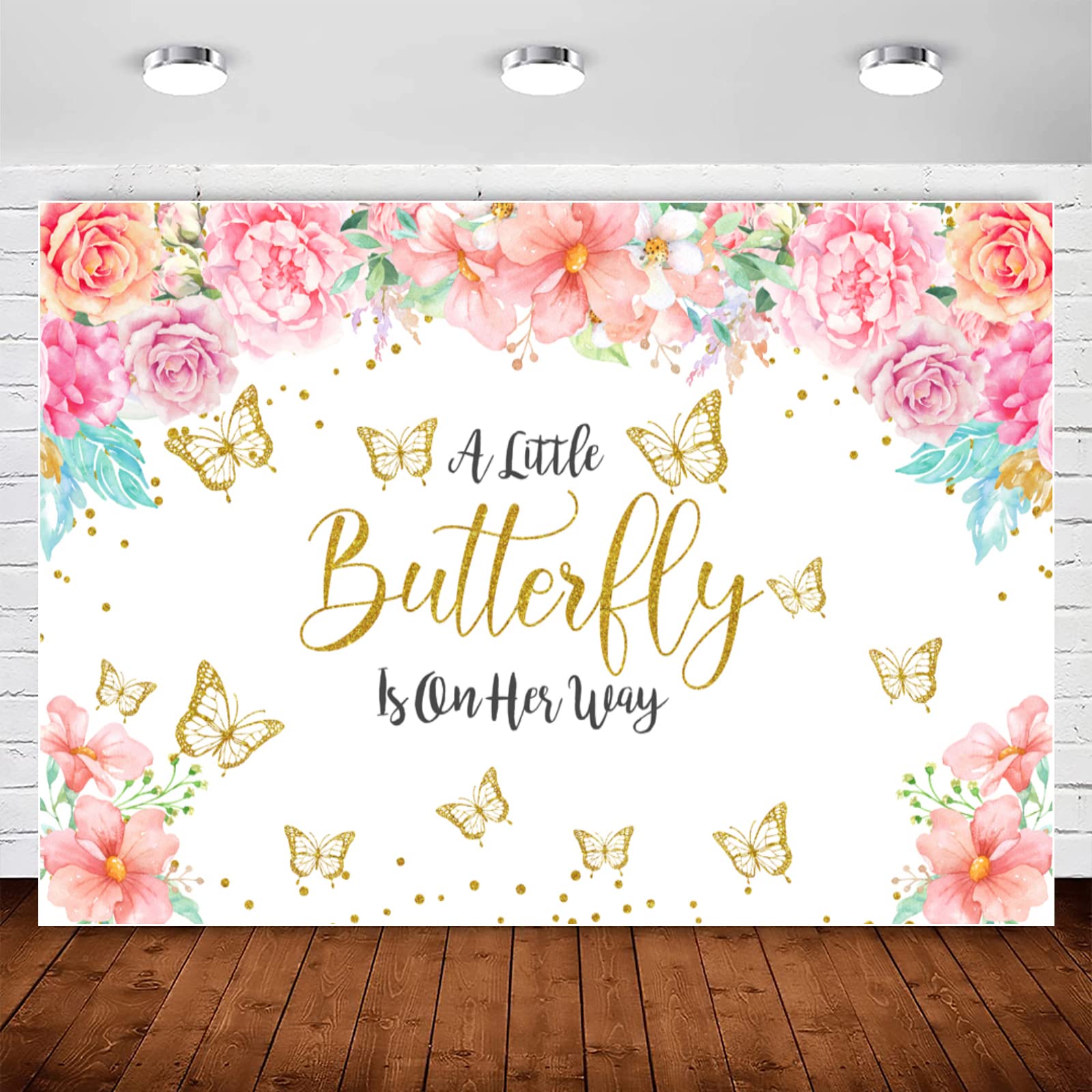 Amazon.com : Butterfly Baby Shower Backdrop A Little Butterfly is On ...