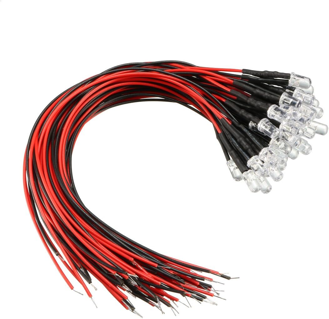 Amazon.com: uxcell 5Pcs 5mm Pre Wired LED, White DC9-12V Clear Lens ...