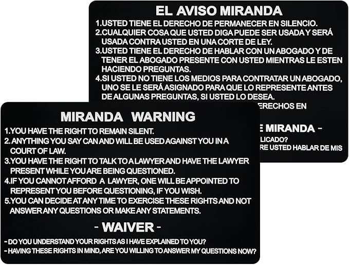 Amazon.com : JunehenTB 5PCS English and Spanish Miranda Warning Card ...