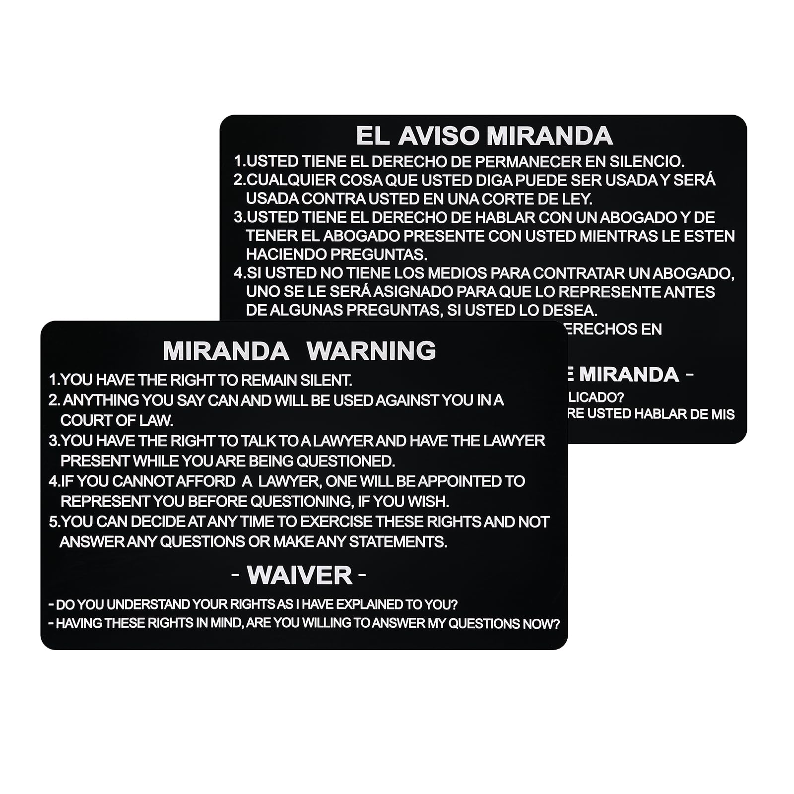 Amazon.com : JunehenTB 5PCS English and Spanish Miranda Warning Card ...