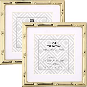 Amazon.com - YiPinYin 4x4'' Gold Bamboo Design Metal Frame with mat for ...