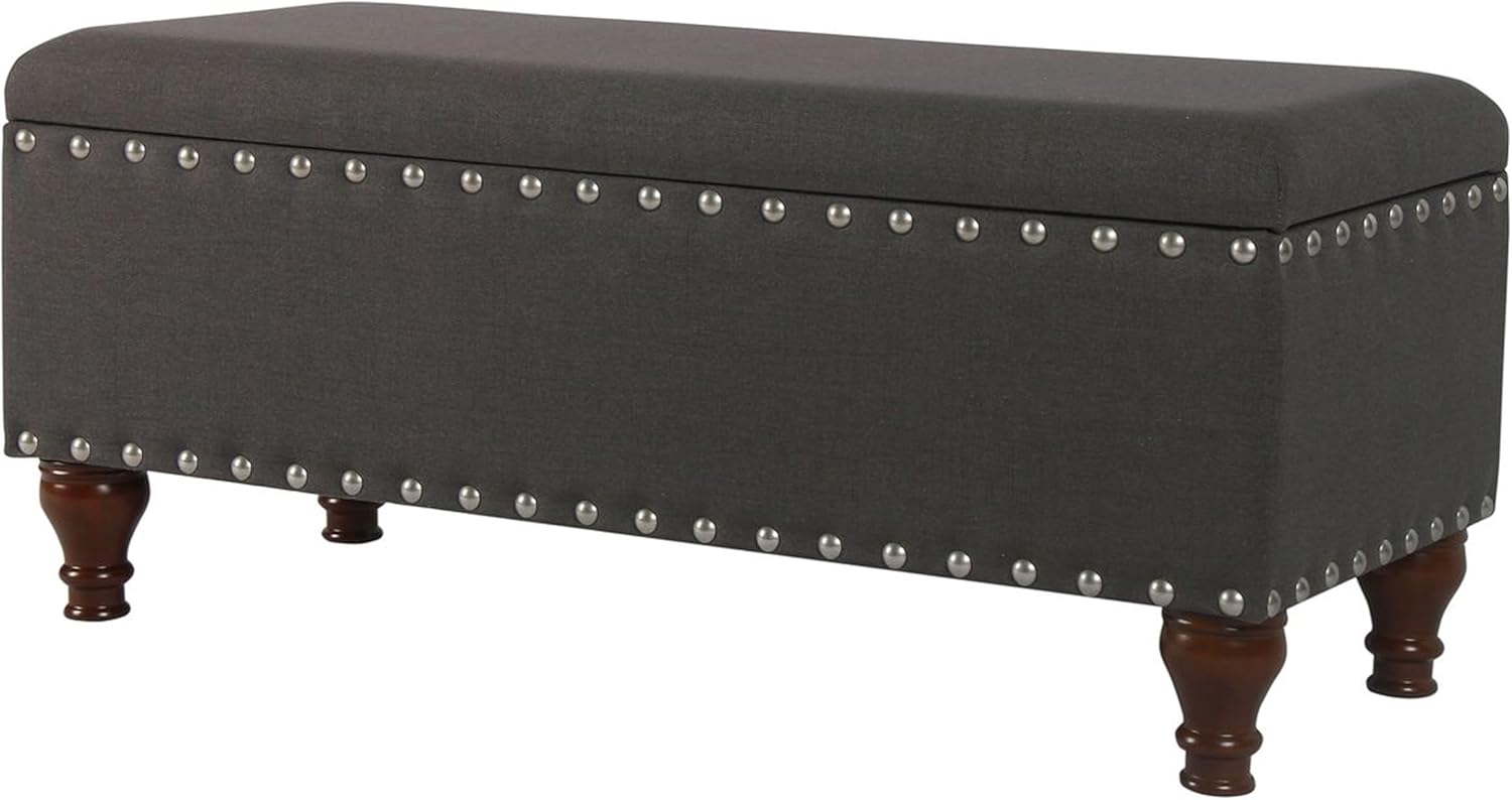 Amazon.com: HomePop Large Storage Bench with Nailhead Trim - Charcoal ...