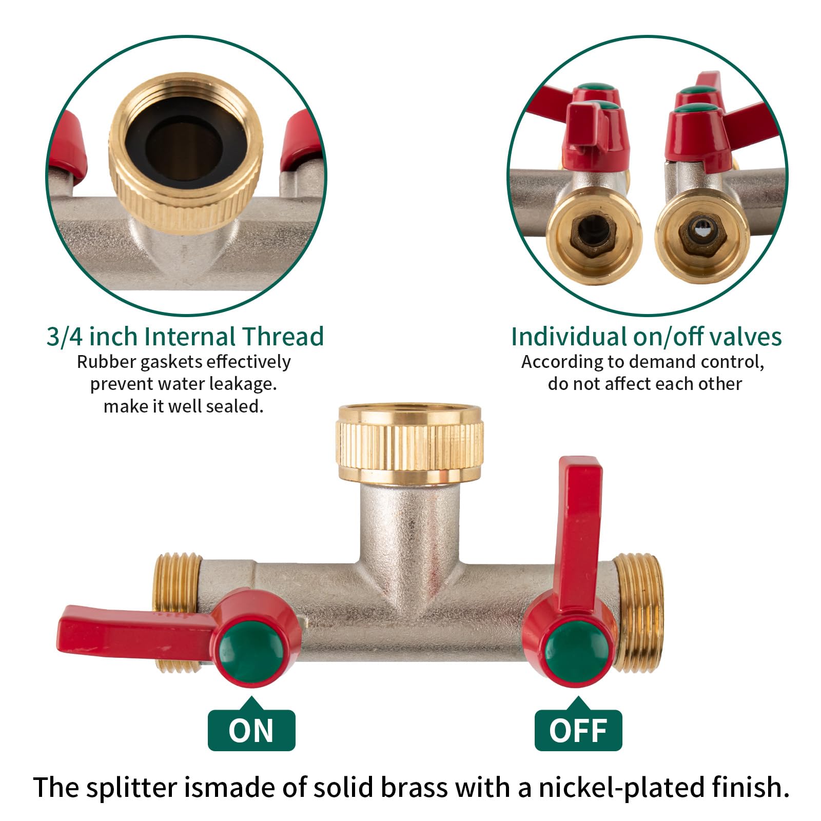 Tesmotor 2 Way Brass Tap Splitter, Garden Hose T Splitter, 3/4″ T Type ...