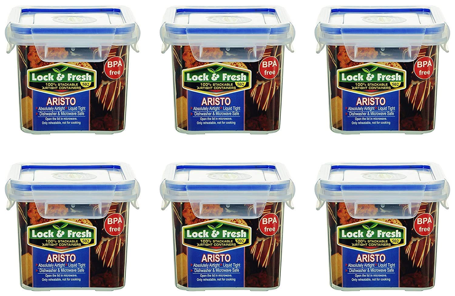 ARISTO Lock & Fresh Plastic Container - 500 ML - Transparent - Set of 6 ...