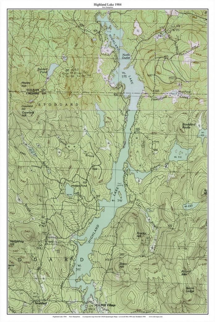 Amazon.com: Highland Lake 1984 Old Topographic Map Stoddard Mill ...