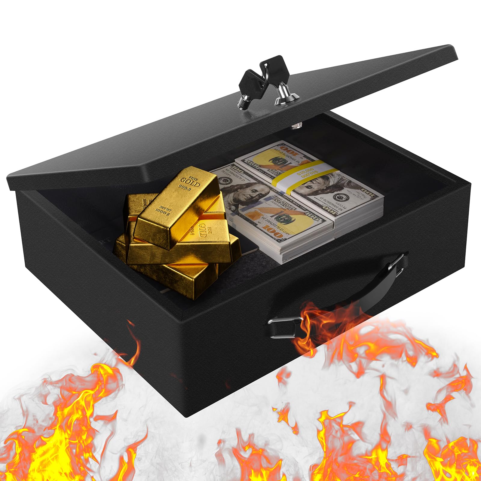 Fireproof Document Box, Fire Resistant Safe Box with Key Lock for ...