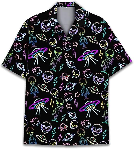 Amazon.com: HIHI GLOBAL Neon Alien Hawaiian Shirt for Men Women, Alien ...