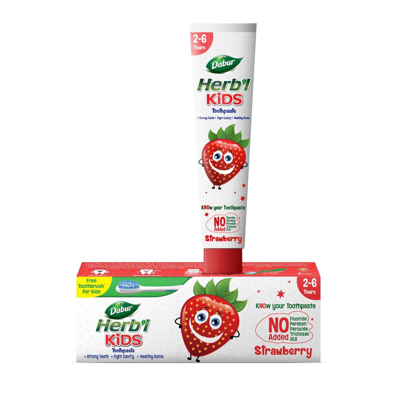 Dabur Herb'l Kids Toothpaste for 2-6 Years (Strawberry Flavour) - 80g ...