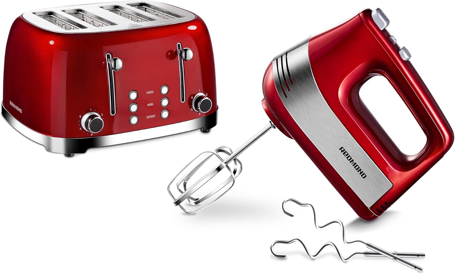 Amazon.com: REDMOND Retro 4 Slice Toaster and Hand Mixer Electric, Red ...