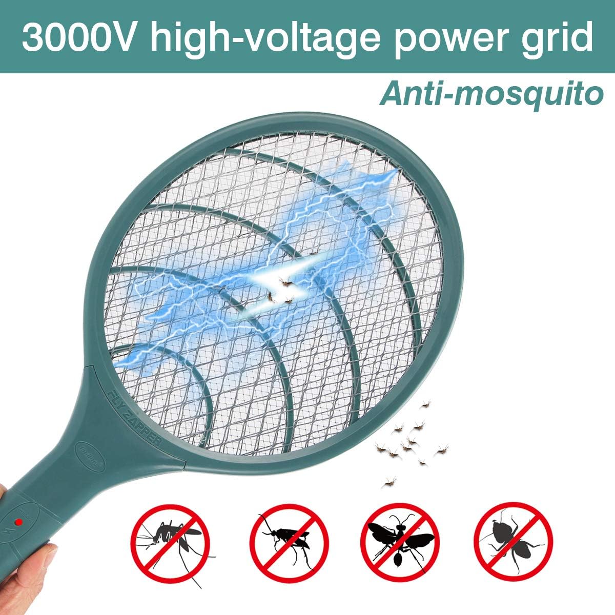 Electric Fly Swatter Bug Zapper Racket, 3000volt Mosquito Fly Gnat ...
