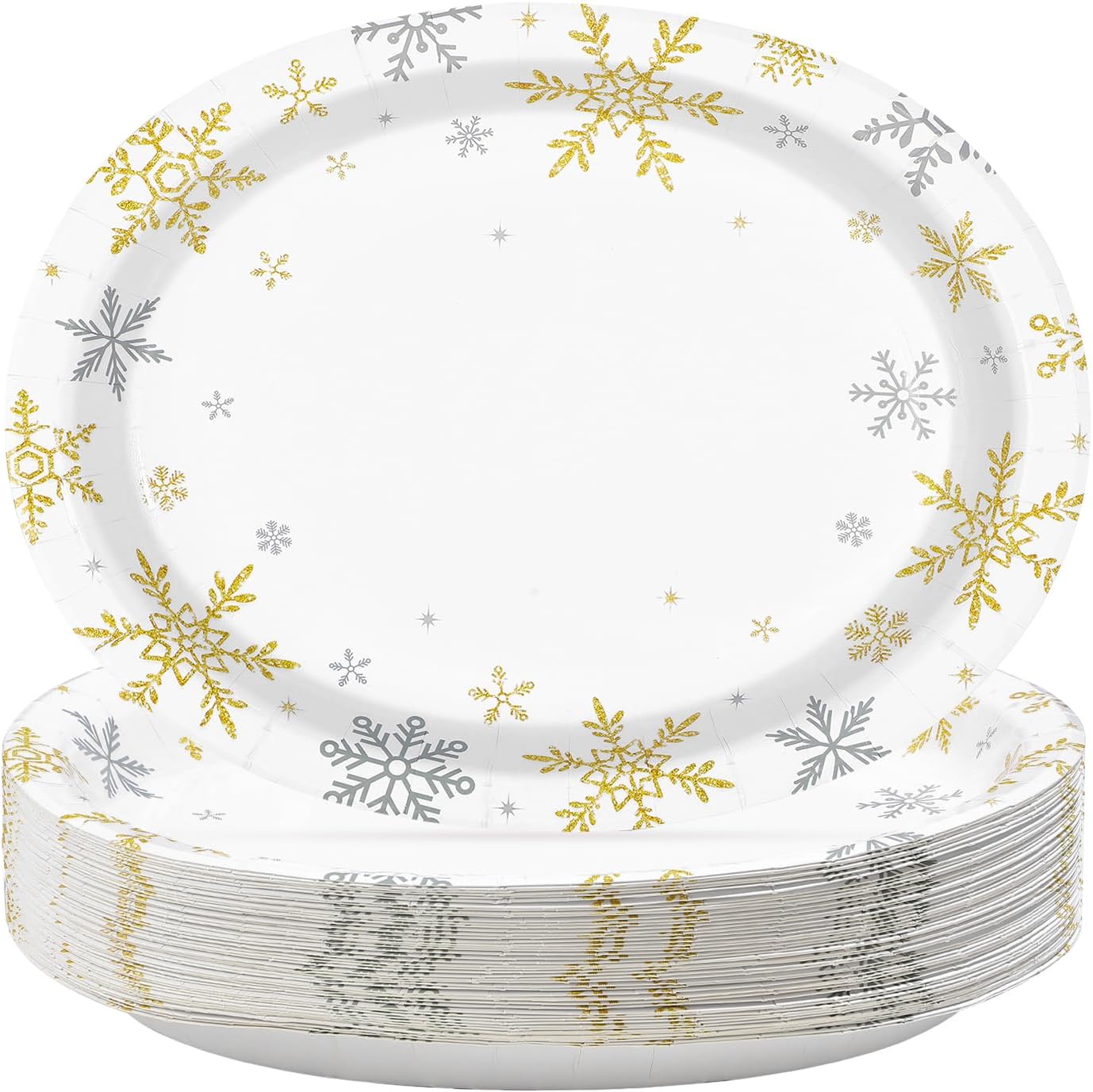 Amazon.com: 50Pcs Winter Snowflake Oval Paper Plates 10" x 12" Large ...