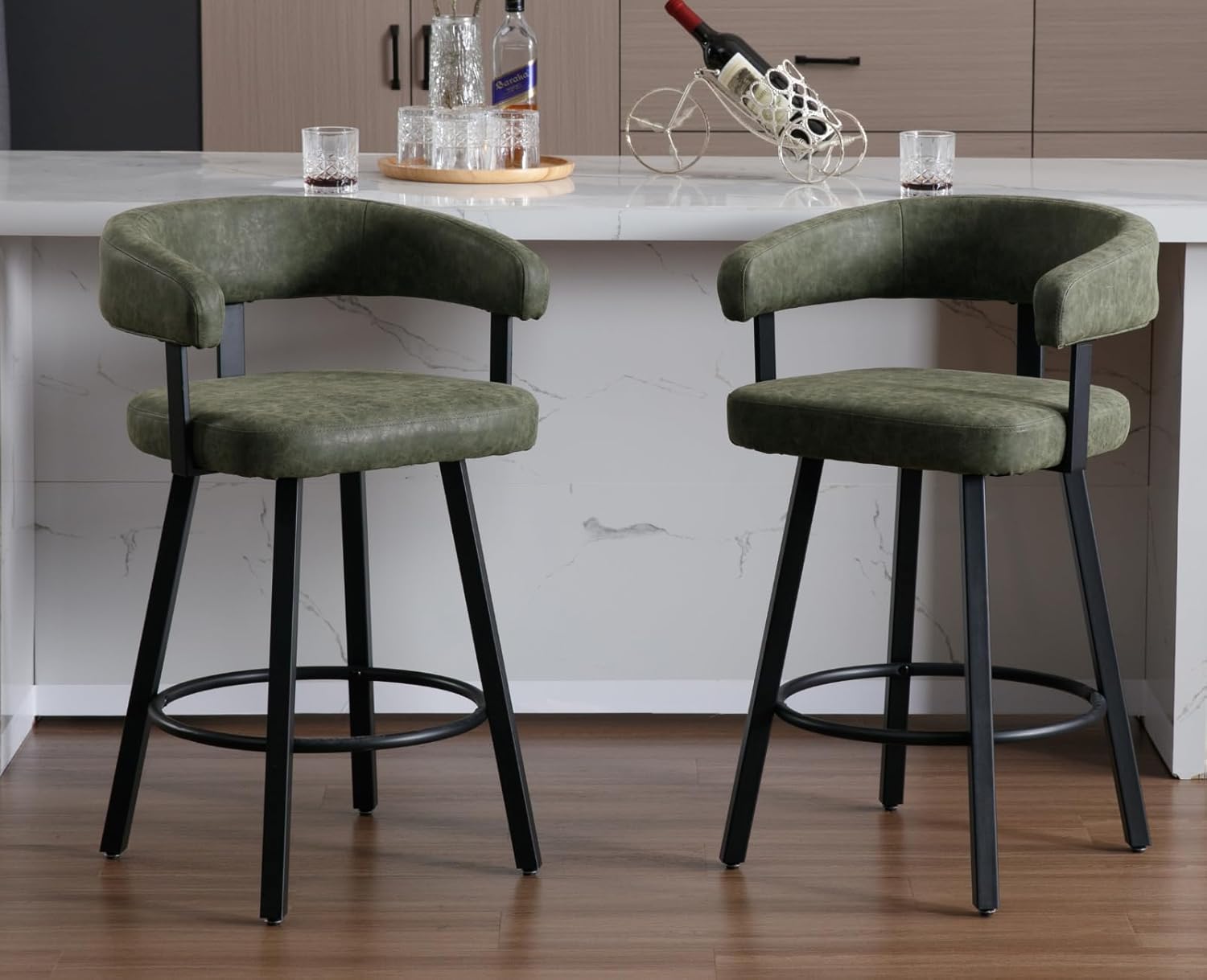 Amazon.com: Shunzhi Modern Green Counter Height Bar Stools Set of 2 ...