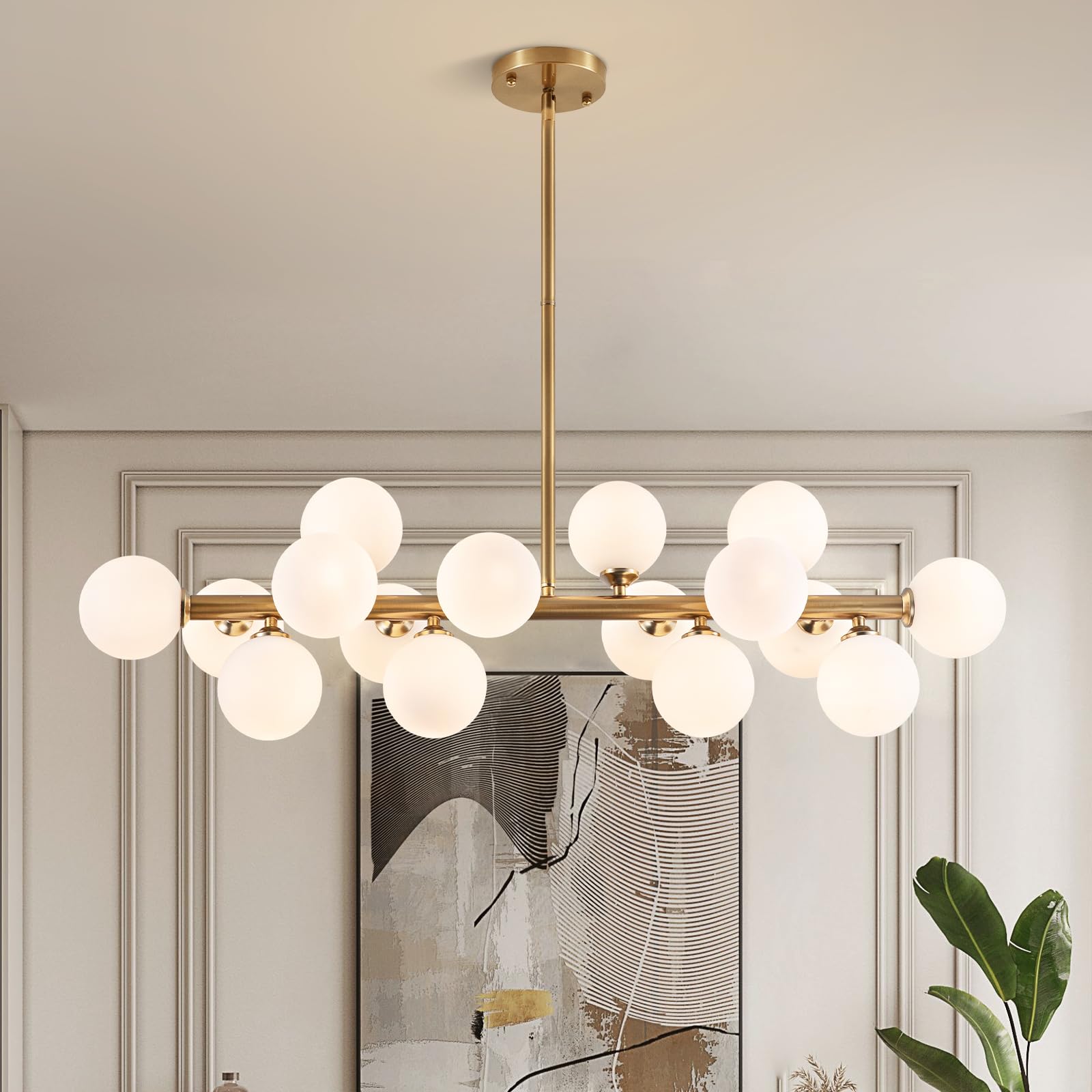 Dining Room Chandelier Light Fixture Over Table, 16-Light Brushed Brass ...