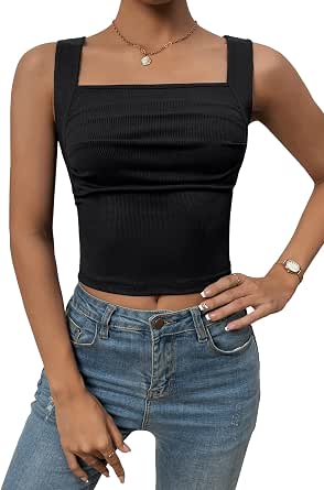 GORGLITTER Damen Crop Tank Top Casual Trägershirt Sommer Tops Bauchfrei ...