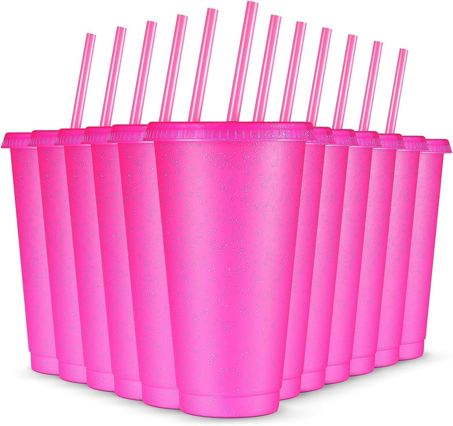 Amazon.com | Hooqict 7 Pack Reusable Plastic Cups with Lids and Straws ...