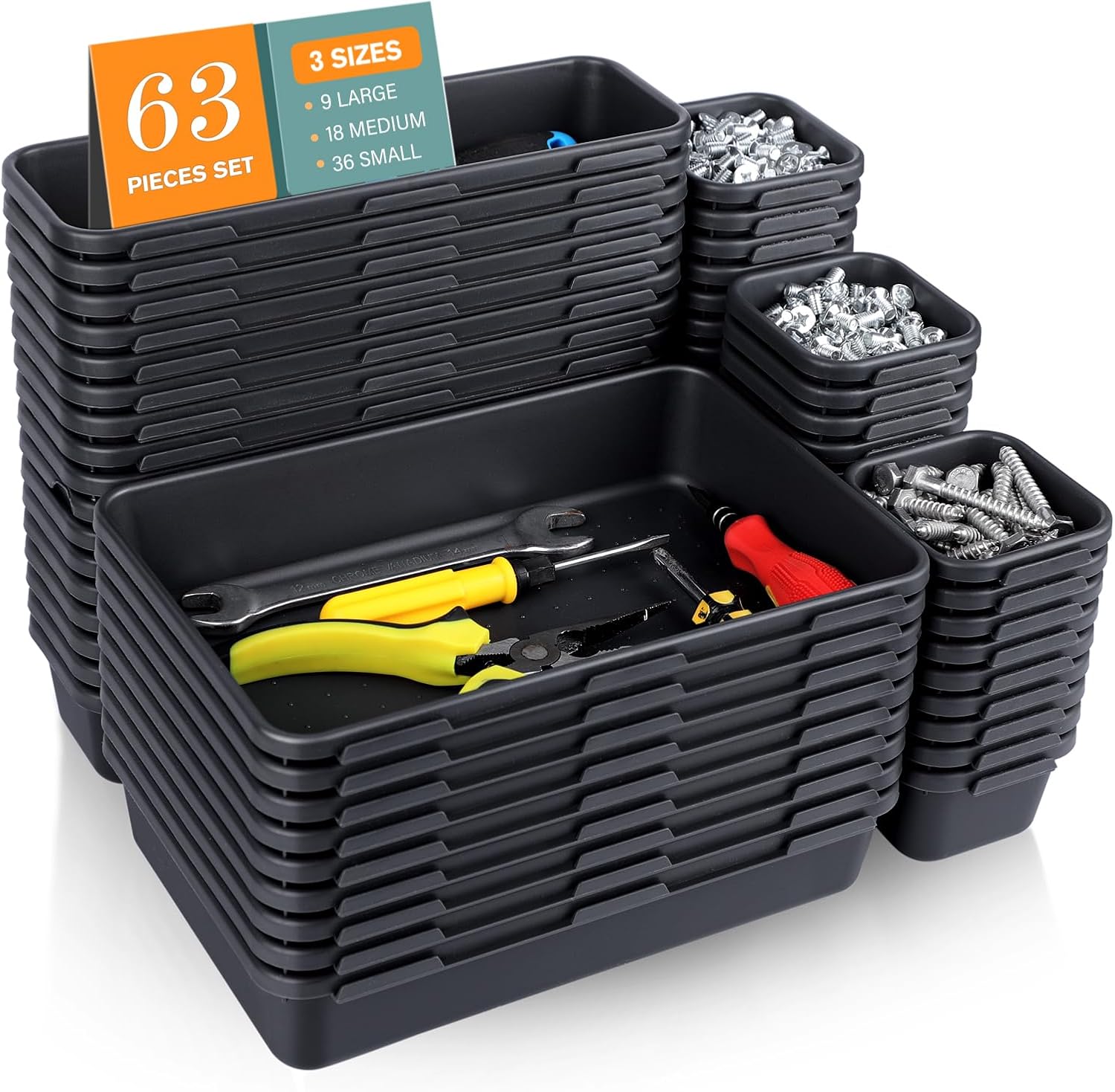 Amazon.com: tchrules 63 PCS Tool Box Organizer Tray, Plastic Drawer ...