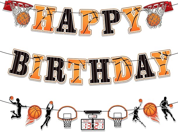 Amazon.com: Neyeidru Basketball Happy Birthday Banner - 3Pcs Pre-Strung ...