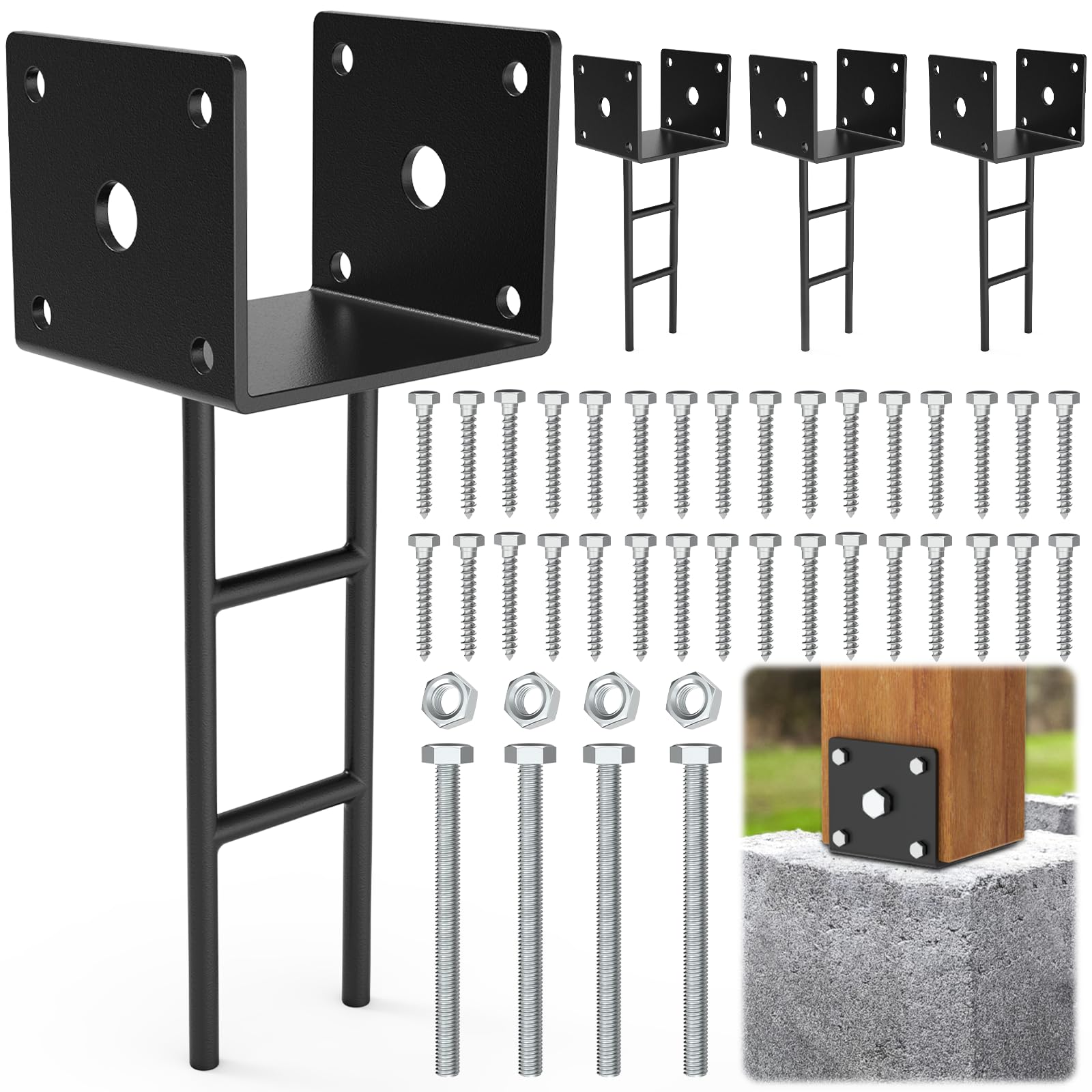 Buy 4 Pack U Shape Post Anchor, 4"x 4" Concrete Fence Post Anchor ...