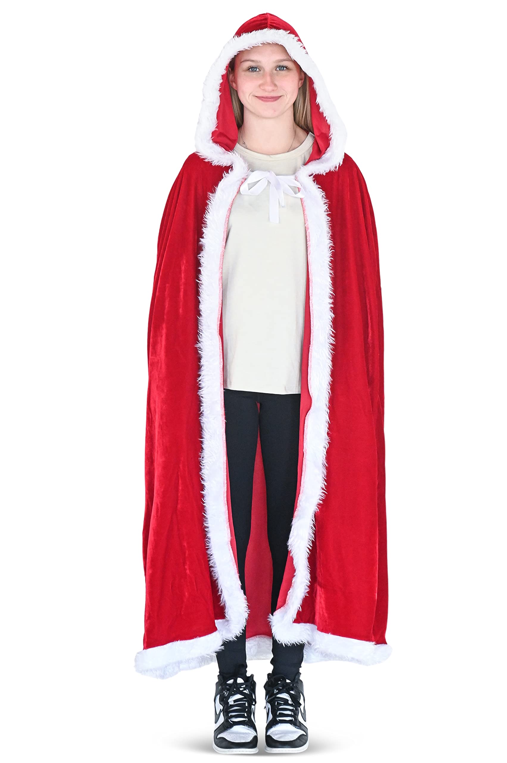 Amazon.com: Skeleteen Red Velvet Santa Cape - Long Velour Hooded Cloak ...