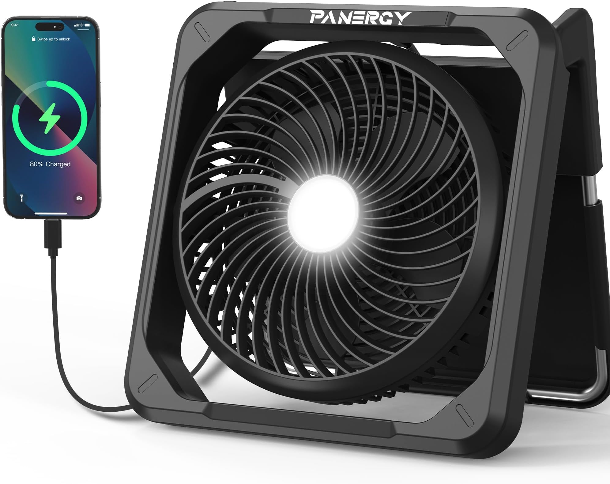 Amazon.com: PANERGY 10“ Portable Solar Camping Fan with LED Light,3 ...