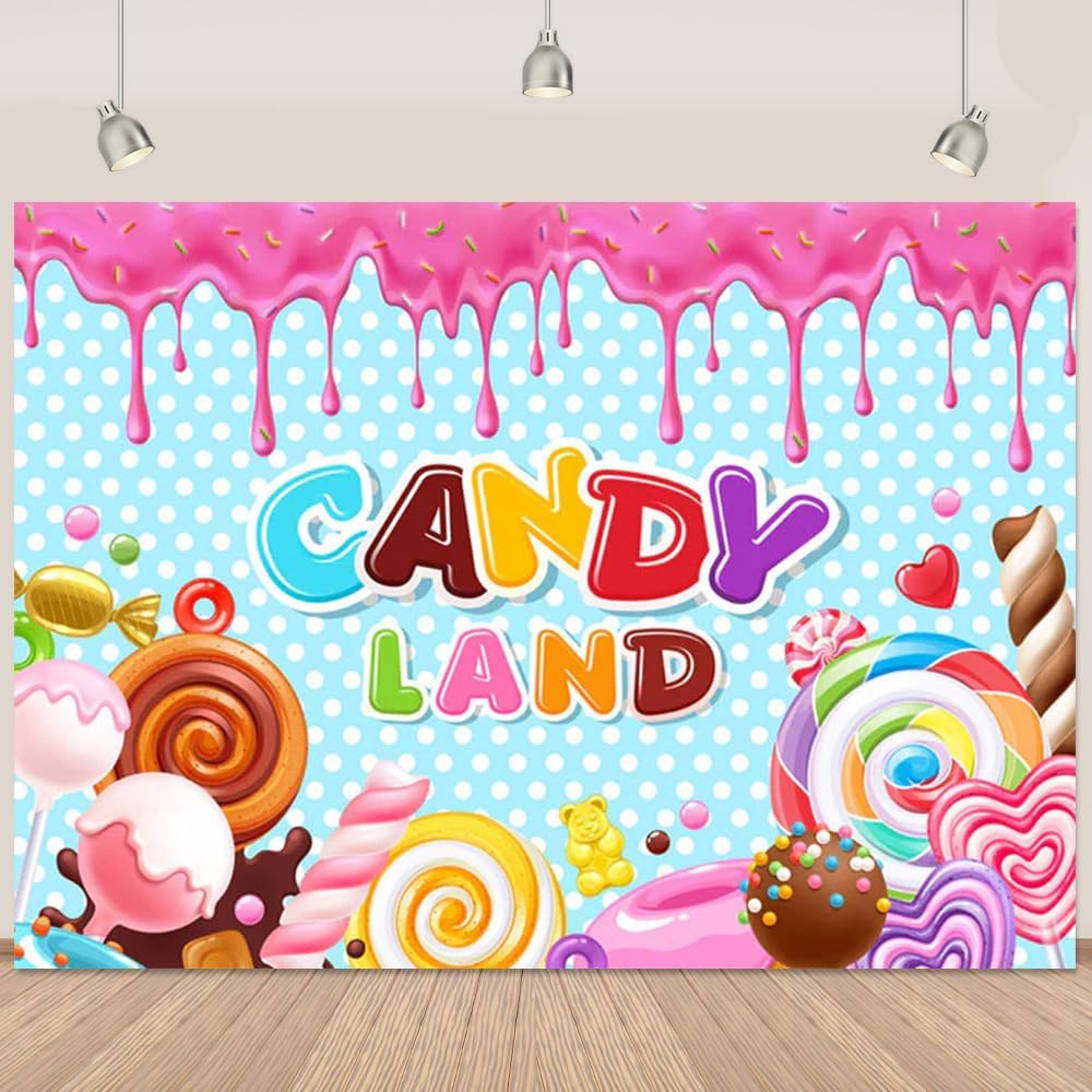 Amazon.com : Candyland Birthday Backdrops Sweet Donut Lollipop Birthday ...