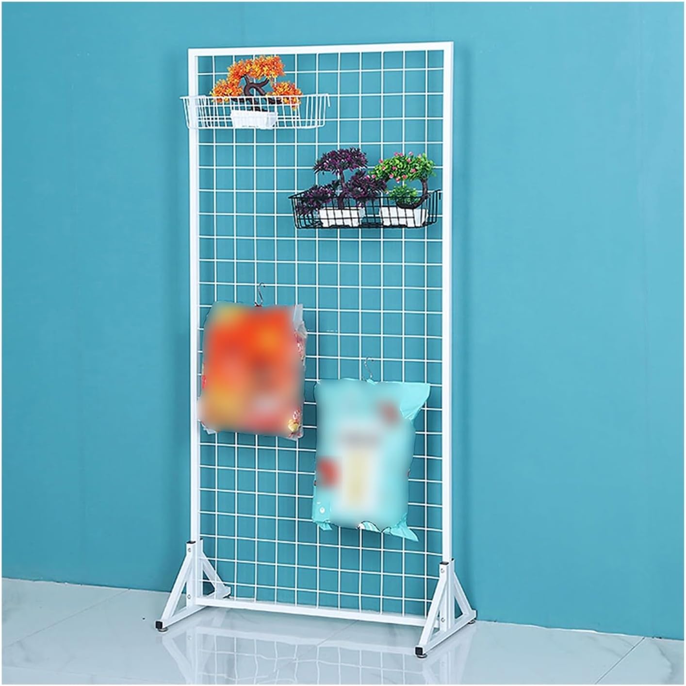 Amazon.co.jp: LXBAMKEA Floor Standing Grid Wall Panel, Metal Mesh Grid ...