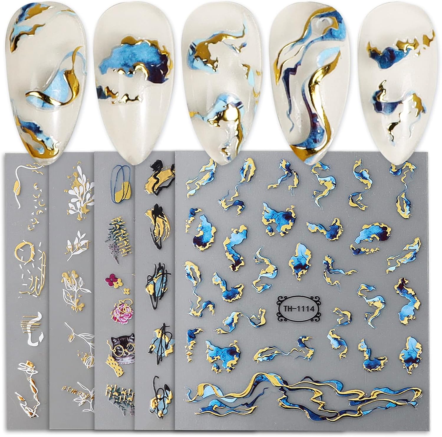 5 Blatt Nagelsticker Selbstklebend Gold Abstrakte Linie Nagel Sticker ...