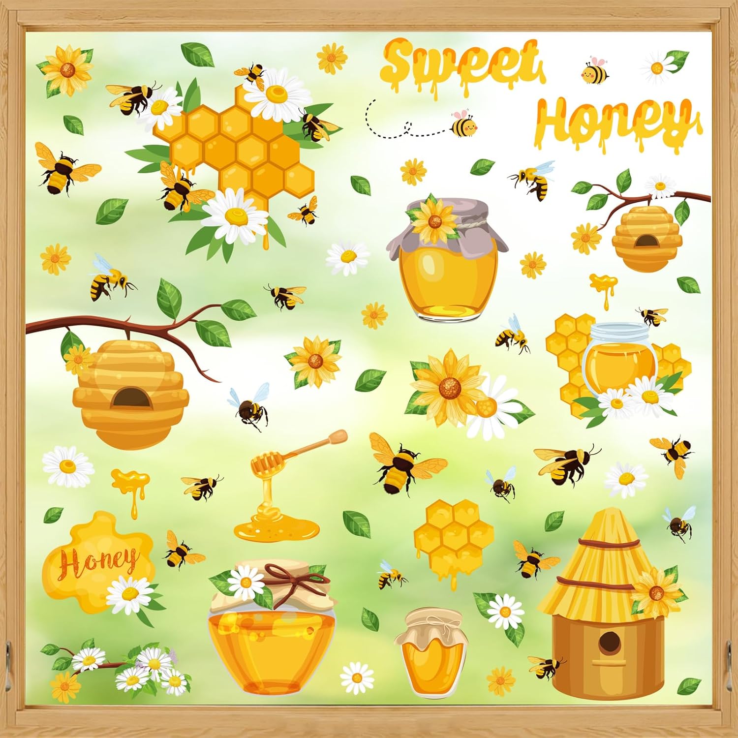 Amazon.com: Whaline Summer Bee Window Clings Stickers Sweet Honey Bee ...