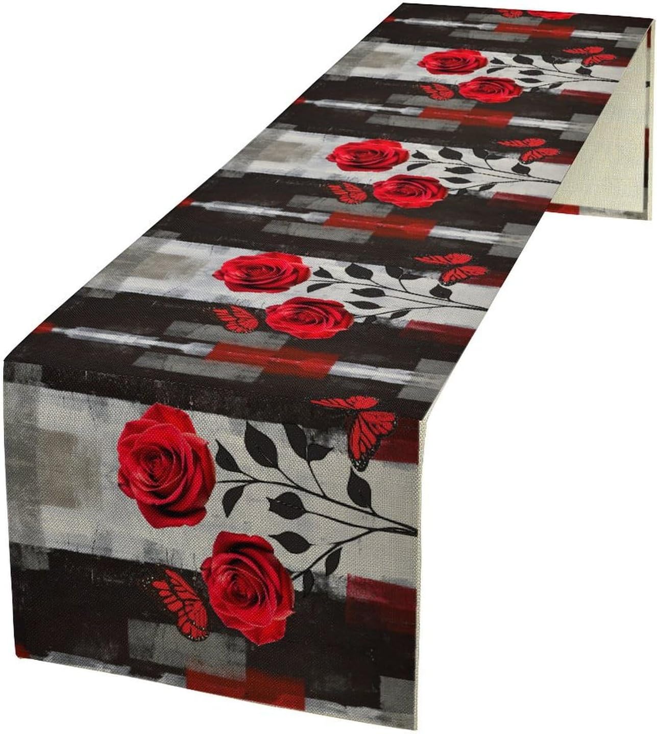 Amazon.com: SYZWWSYX Abstract Art Rose Table Runner, Red Roses Floral ...