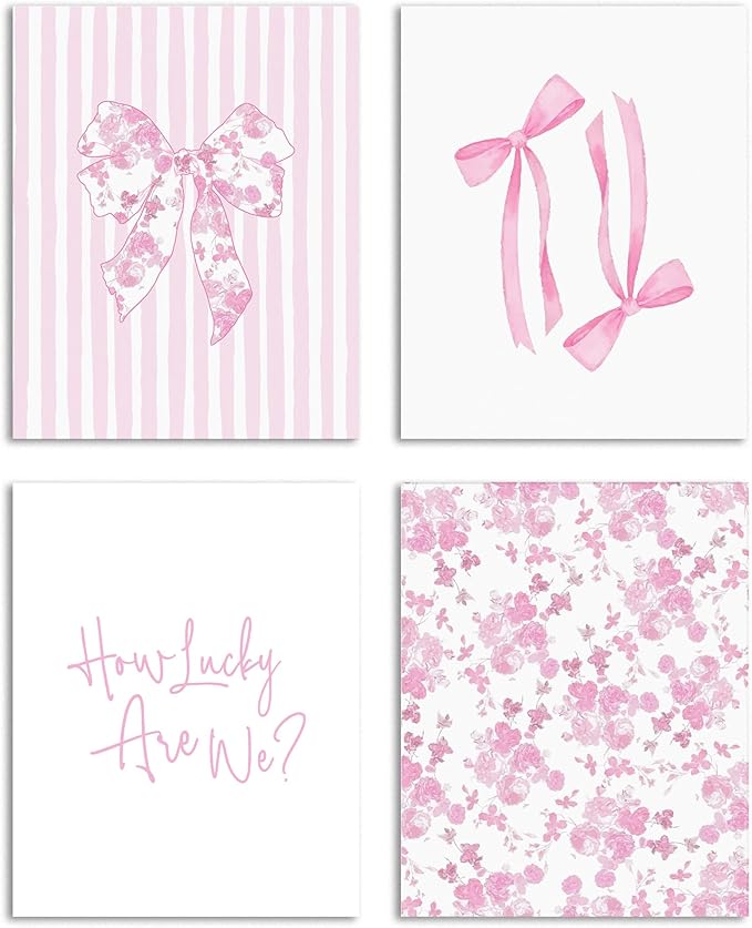 Amazon.com: DEQSX Pink Coquette Bow Flower Trendy Preppy Wall Art ...